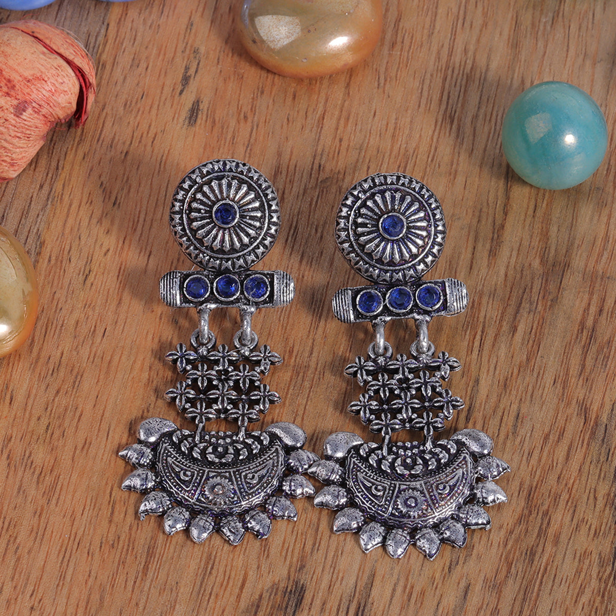 Blue Stone Studded Rajwada Style Statement Danglers – StylishKudi