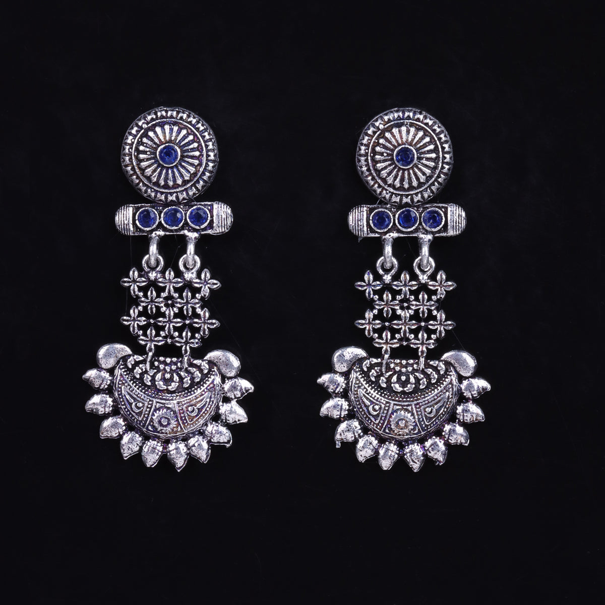 Blue Stone Studded Rajwada Style Statement Danglers – StylishKudi